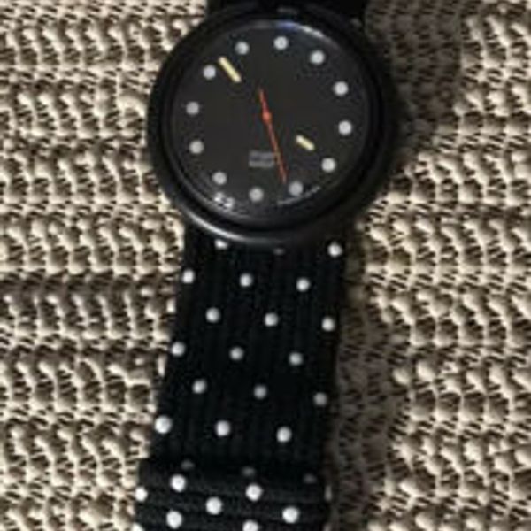 Vintage Swiss Pop Swatch Watch Black & White Polka Dot - Working ...