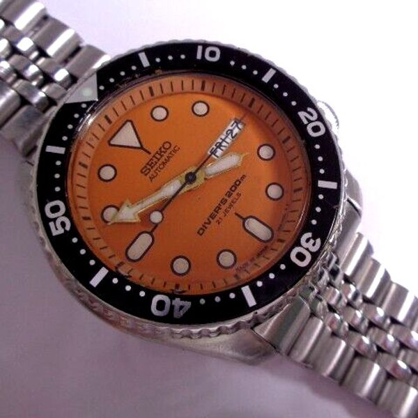 Seiko Diver Mens Watch Day/Date SKX011J Orange Dial 7S26-0020 Sn ...