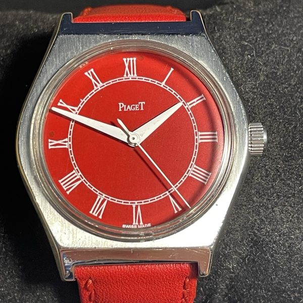 Rare Vintage Piaget Men's Watch One of One Red Dial 17 Jewels Manual ...