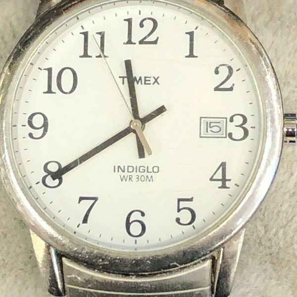 Timex Indiglo Silver Tone Stretch Band Mens WR 30m Date Watch New Battery | WatchCharts Marketplace