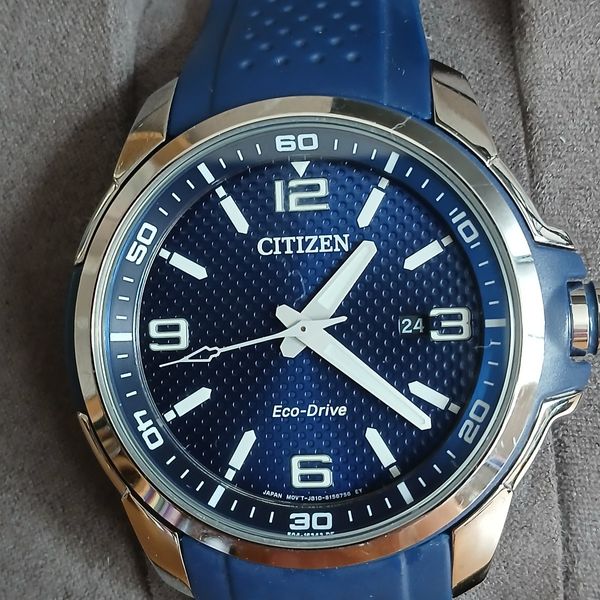 Citizen AW1158-05L EcoDrive Weekender Watch. Blue dial and polyurethane ...