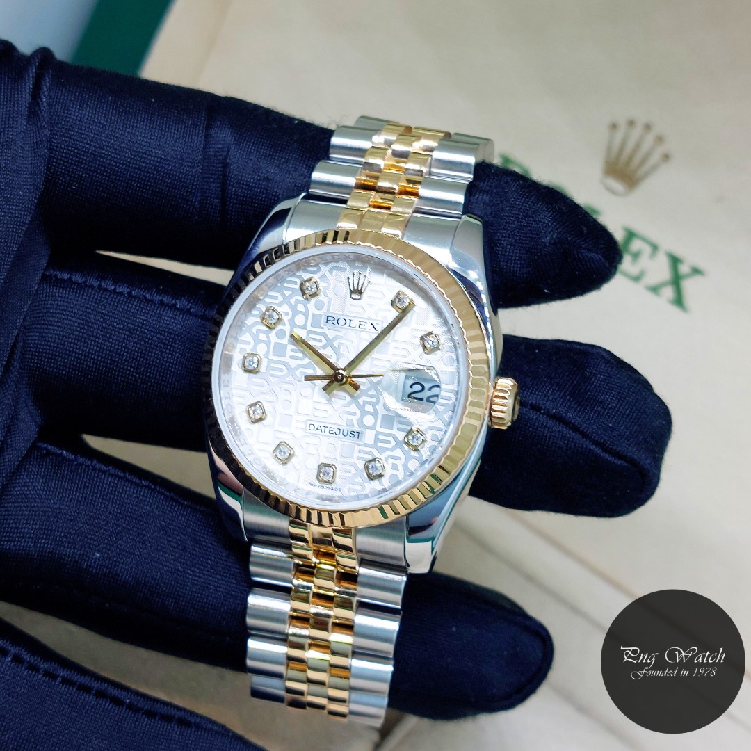 Rolex 36mm Oyster Perpetual 18K Half Yellow Gold Silver Jubilee Big Diamonds Dial Datejust REF ...