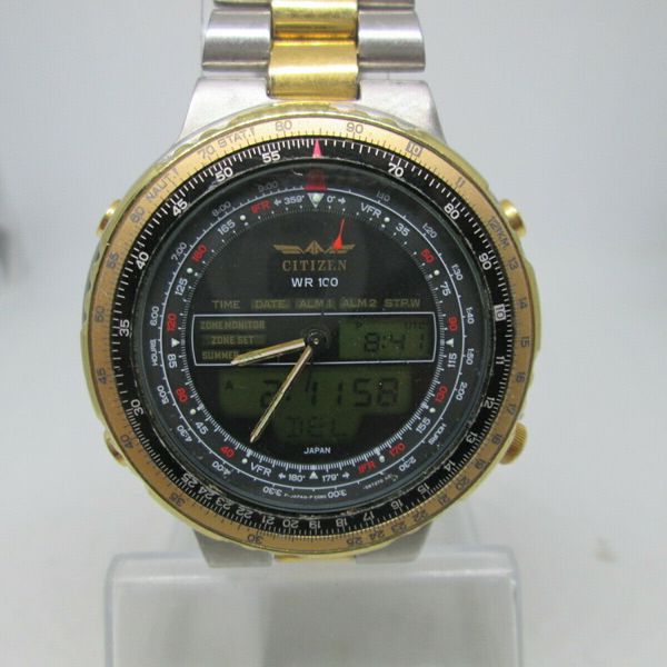 CITIZEN WINGMAN AVIATOR WORLDTIMER C080-088506 18KGP/SS QUARTZ MENS ...