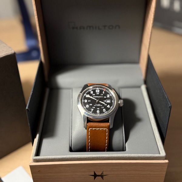 Hamilton Khaki Field Men's Black Watch with Brown Leather Band ...