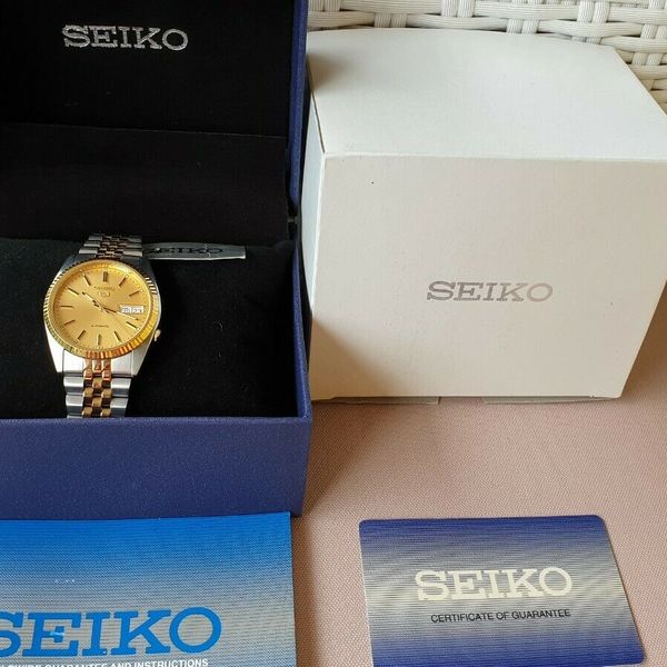 SEIKO 5 SNXJ92 Date Just WATCH Fluted Bezel Two-Tone 7S26-0490 ...