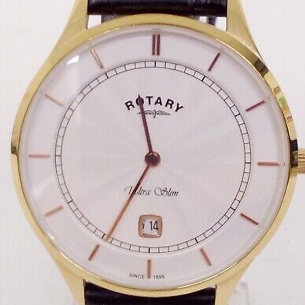 Rotary Ultra Slim Gold Tone Watch with Leather Strap | WatchCharts ...