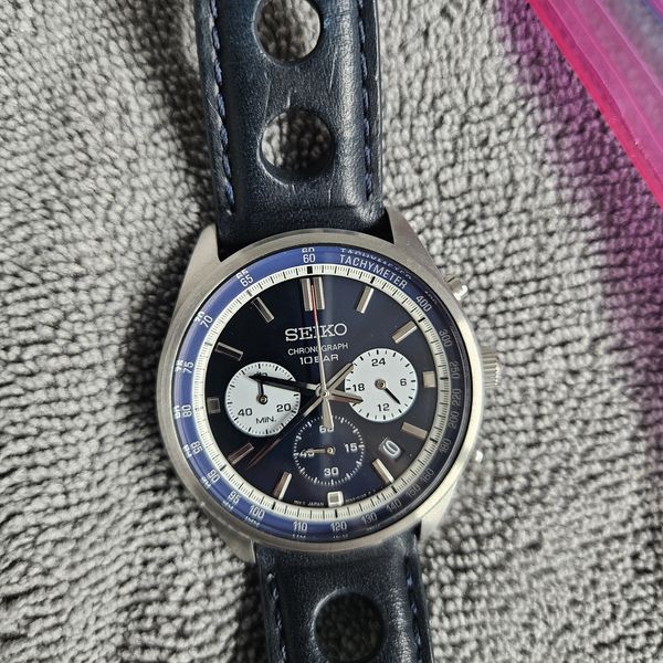 Seiko navy blue ssb427 with bracelet and leather strap | WatchCharts ...