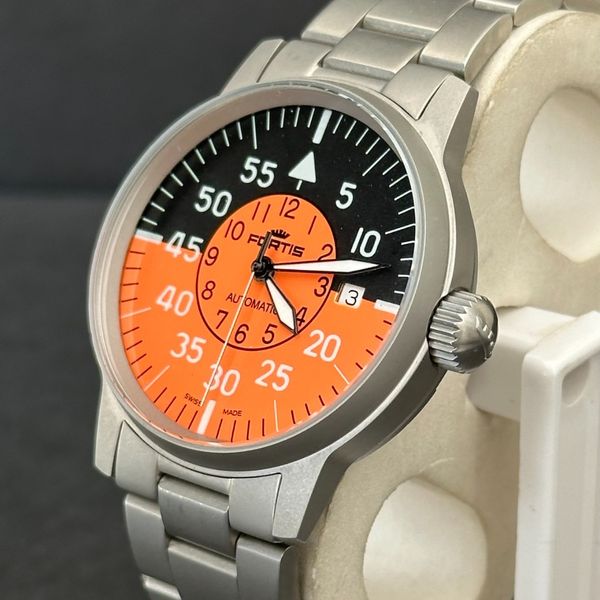 Fortis Flieger Cockpit Automatic Orange Black Swiss Pilot Watch ...