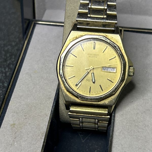 Vintage Seiko SQ100 Quartz Gold Tone Day/Date Watch w/ Original Box ...