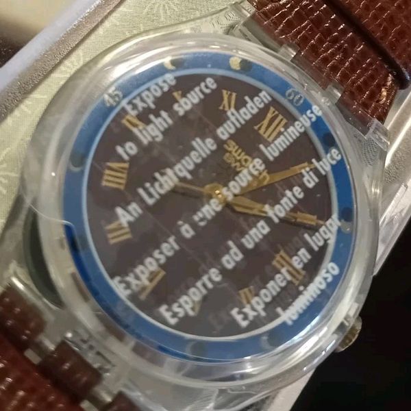 Swatch Solar. Plastic Cover On Face. Never Worn. With Box. Leather ...