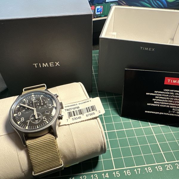 Timex Mk1 Chronograph TW2T10700 Black Dial Aluminium With Khaki NATO ...