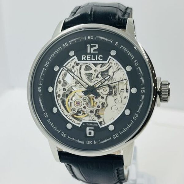 Relic by Fossil Menâ s Automatic Skeleton Dial Leather 43mm Steel Watch ...