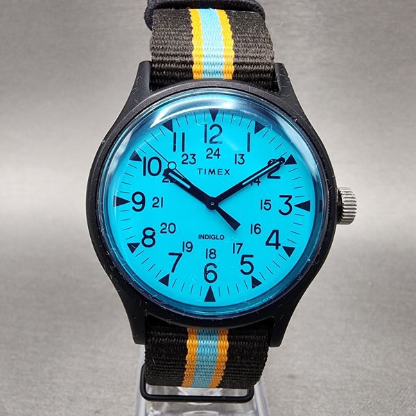 Timex MK1 Watch Men 40mm Blue Dial Aluminum Case Round Nato Strap New ...