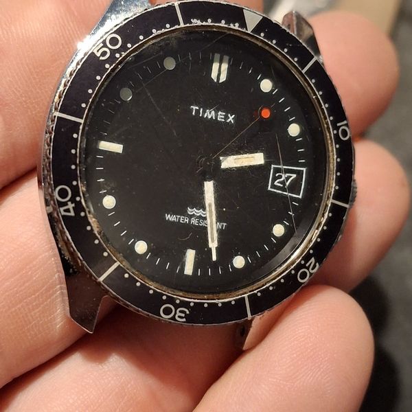 Timex Marlin 1980s Red Dot Diver Mens Black Dial Mechanical Handwind ...