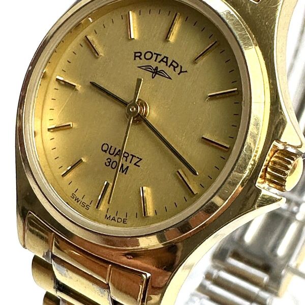 VINTAGE ROTARY 3334 QUARTZ LADIES GOLD PLATE WATCH BOX AND INTER ...