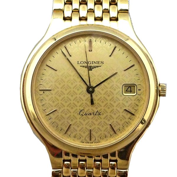 N [Used] [LONGINES] [Longines] Quartz watch 7292 Gold x Gold Dial Date ...