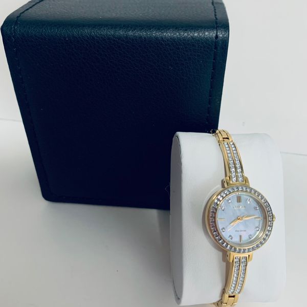 CITIZEN SILHOUETTE ECO DRIVE EM0862-56D GOLD CRYSTAL LADIES WATCH 25 MM ...