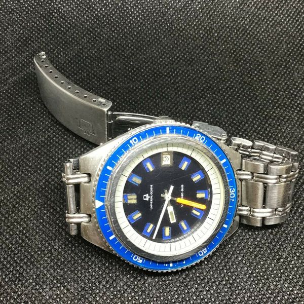 Rare Men's Blue Vintage Universal Geneve Unisonic-Sub Diver's Watch ...