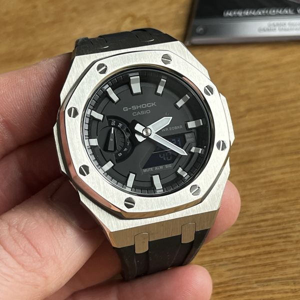 Casio G-Shock GA-2100 Classic Custom Casioak Mod - Silver Stainless ...