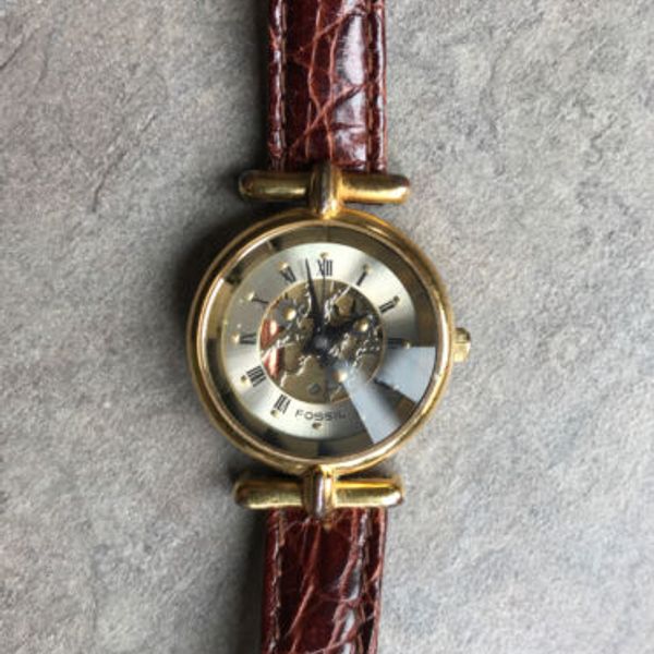 Vintage Fossil Women's Bevelled Pyramid Crystal Watch Brown Leather PC ...
