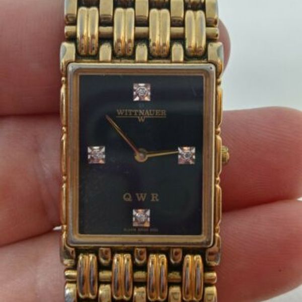 WITTNAUER QWR GOLD TONE 4 DIAMOND DIAL SWISS 5100 RL2474 MENS WATCH ...