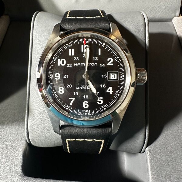 Hamilton Khaki Field Automatic Black Dial Leather Strap Men's H70455733 ...