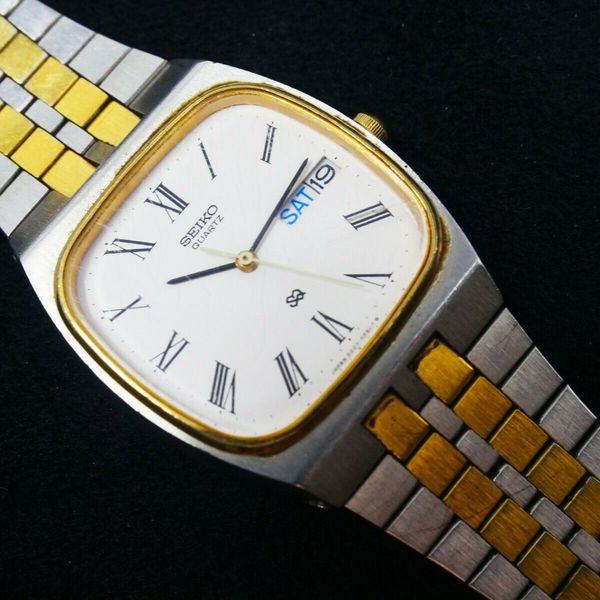 Seiko Square Face #8223-5219 Watch With Day Date. New Battery. Works ...