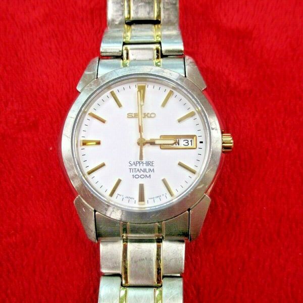 SEIKO 7N43 0AS0 SAPHIRE TITANIUM WRISTWATCH MEN'S WATCH 2 TONE 100M ...