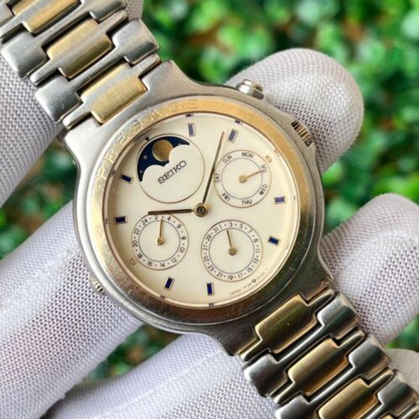 Vintage Seiko Presage Moon Phase Triple Calendar Japan Quartz Watch ...