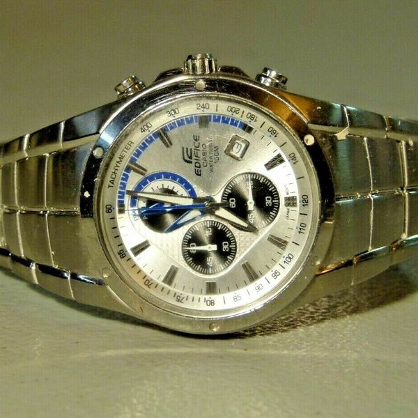 MENS CASIO SILVER BLUE EDIFICE EF 516 CHRONOGRAPH WATCH JAPAN 4776 ...