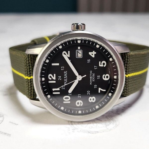 Pulsar by Seiko Kinetic Military Field Watch - New Capacitor & Sapphire ...