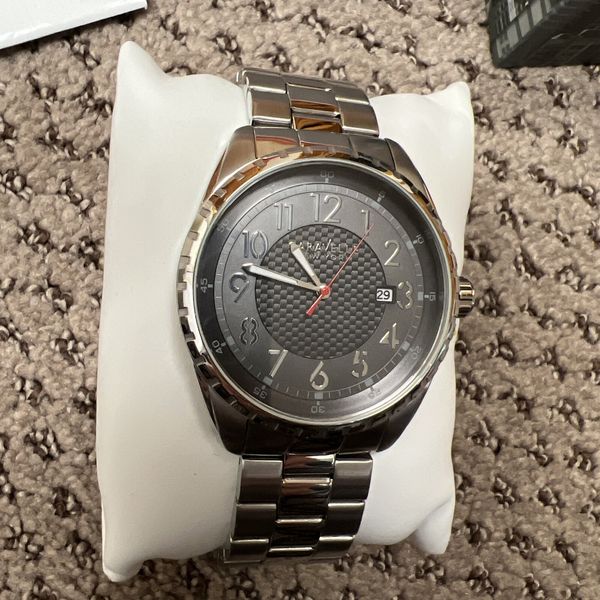 Caravelle By Bulova Mens Carbon Fiber Stainless Steel Calendar Watch ...
