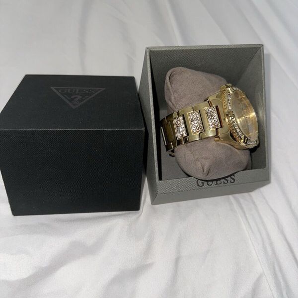 GUESS Stainless Steel Gold-Tone Crystal Embellished Bracelet Watch ...