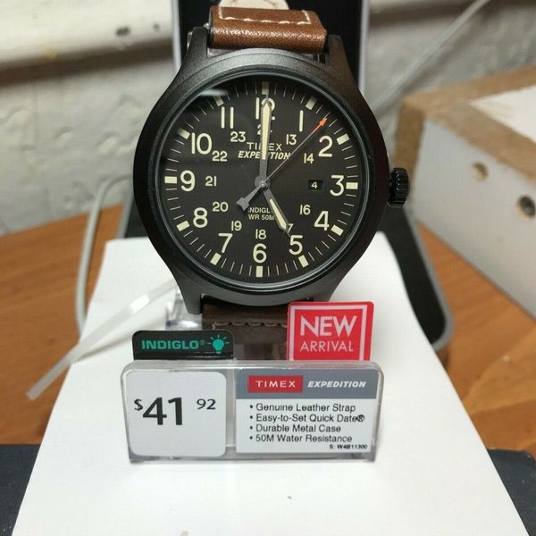 Timex Men's TW4B11300 Expedition Scout 43mm Brown/Black Leather Strap ...