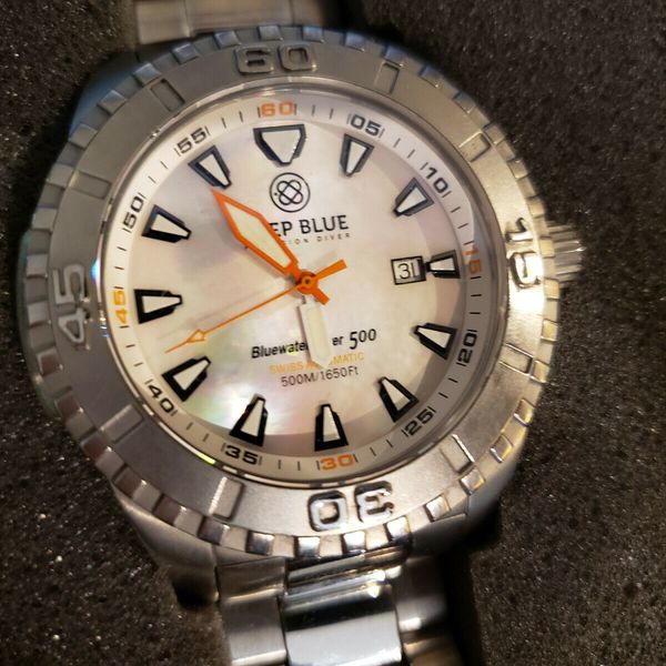 Deep Blue Bluewater Diver 500M White MOP Swiss Automatic ETA 2824 Watch ...