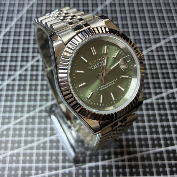 Seiko Mod 40mm Olive Green Dial Datejust Watch NH35 Automatic Movement ...