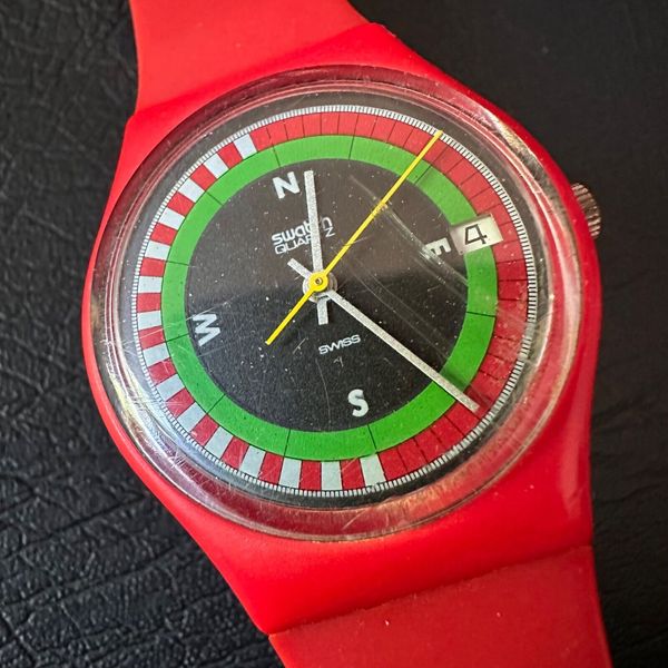 1980's VINTAGE RETRO COMPASS NORTH SOUTH EAST WEST SWATCH WRISTWATCH ...