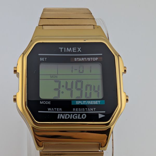 Timex Indiglo Digital Watch Men Gold Tone Expansion Band T78677- New ...