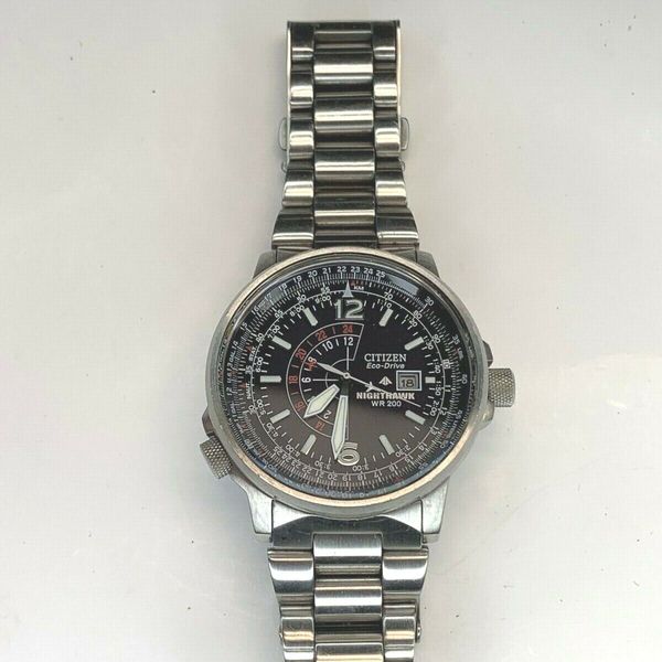 CITIZEN ECO DRVE NIGHTHAWK WR200 GN-4W-S WR20BAR ST. STEEL MENS WRIST ...
