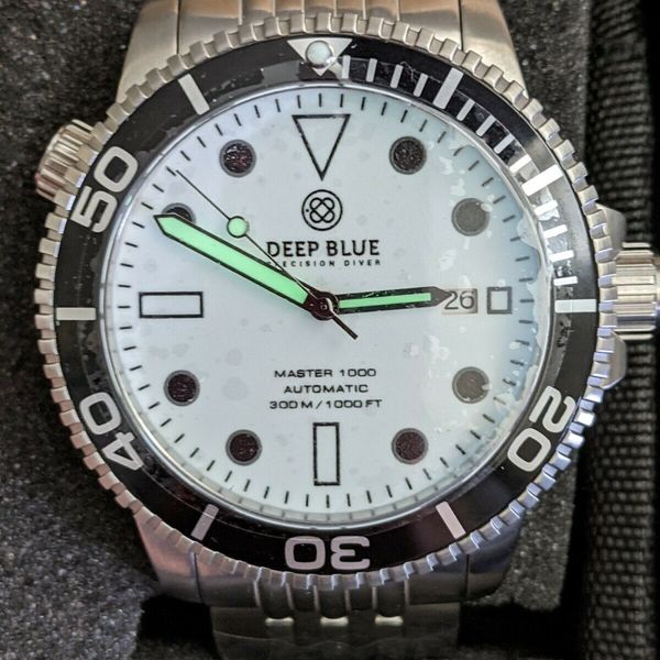 DEEP BLUE MASTER 1000 44MM AUTOMATIC DIVER FULLy LUMINOUS WHITE DIAL ...