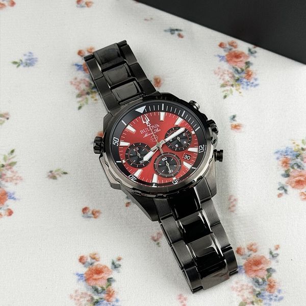 Bulova Marine Star 98B350 Men's Chronograph Quartz Watch Red Dial 43mm ...