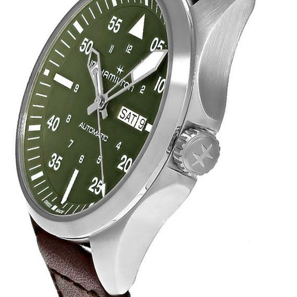 HAMILTON Khaki Aviation Pilot Day Date AUTO Green Dial Men's Watch ...