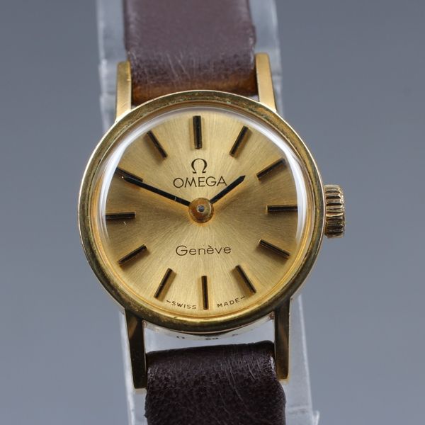 VINTAGE "Near Mint" OMEGA Geneve Cal.485 Gold Dial Manual Women's Watch ...