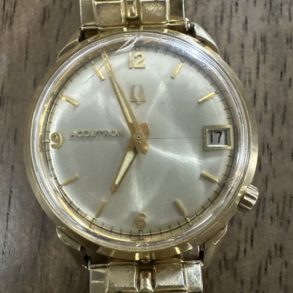 VINTAGE 14 K GOLD FILLED BULOVA M7 ACCUTRON w/DATE & EXPLORER DIAL ...