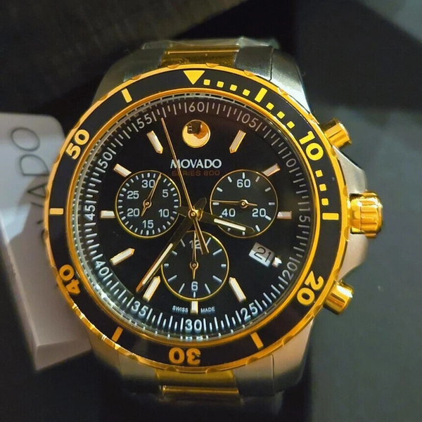 Men's Watch Two Tone Chronograph Black Dial Movado 800 Series ...