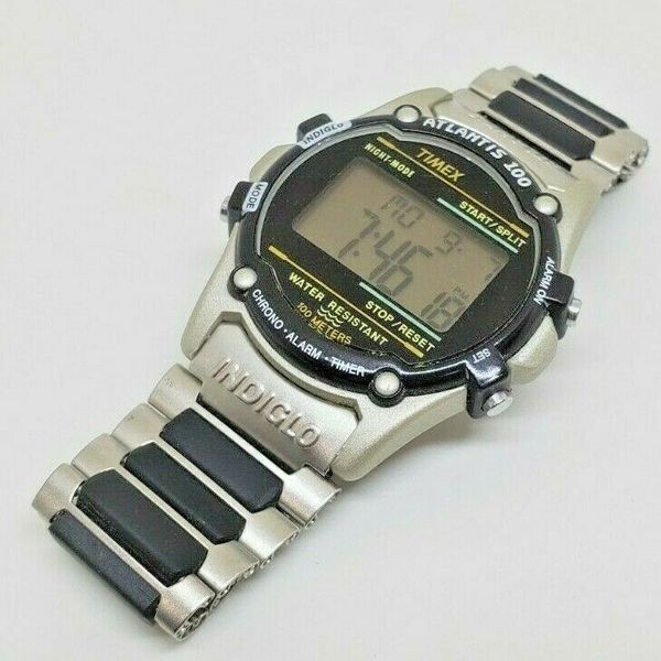 Vintage Timex Atlantis 100 Indiglo Watch Stainless Steel Strap 90s ...