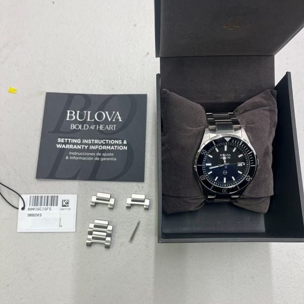 Bulova 98B203 Gents Stainless Steel Marine Star Date Black Dial USED W ...
