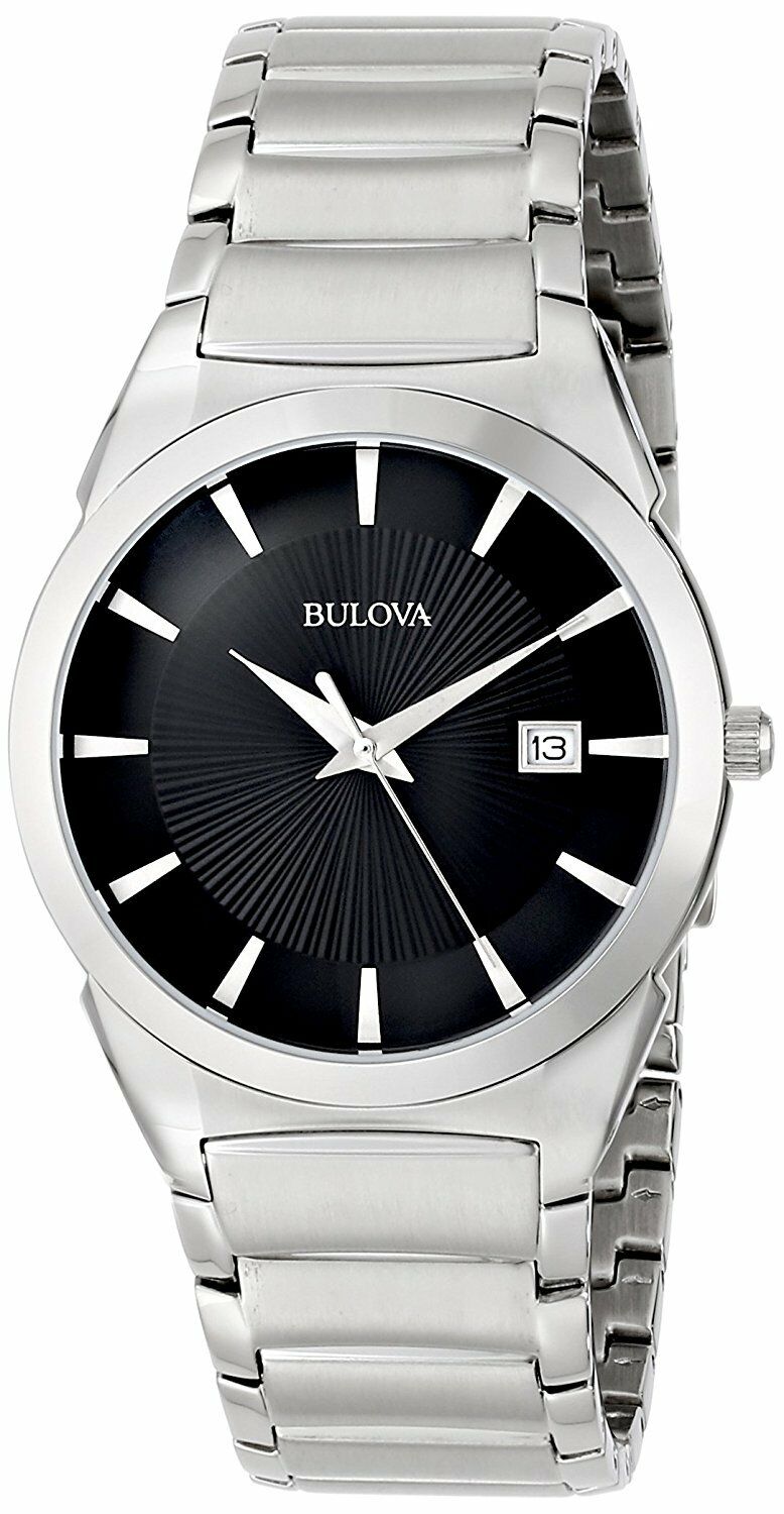 Bulova Men's Quartz Classic Black Dial Silver-Tone Bracelet 38mm Watch ...