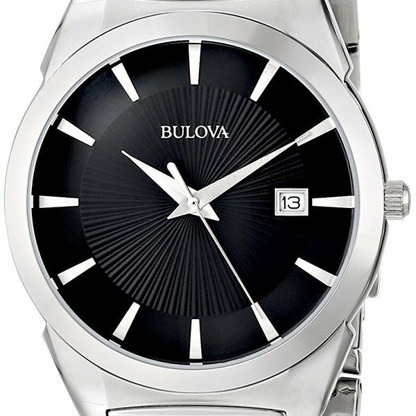 Bulova Men's Quartz Classic Black Dial Silver-Tone Bracelet 38mm Watch ...