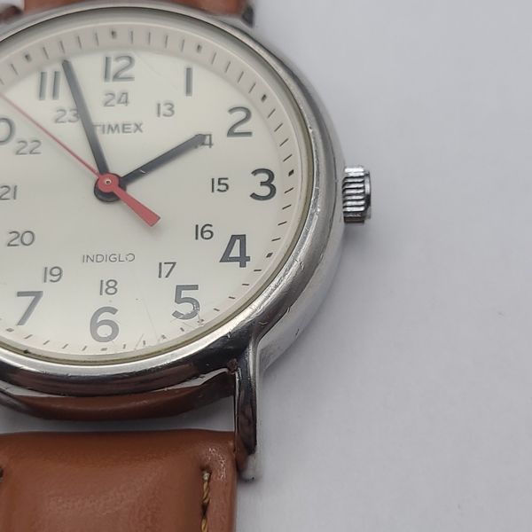 Timex Mens Easy Reader Brown Leather Watch Cream Dial Indiglo New ...